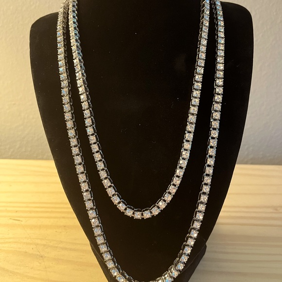 Accessories | Blinged Out Silver Tennis Necklace Set 224 Chain | Poshmark